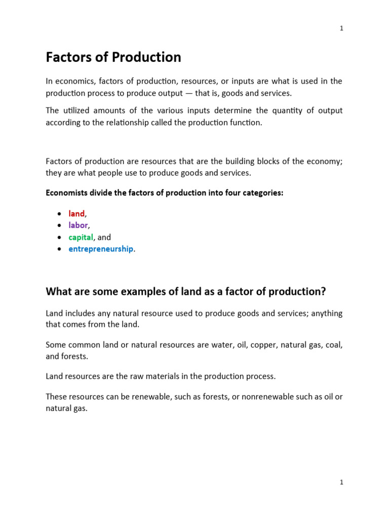 Factors of Production pdf | PDF | Factors Of Production | Labour Economics Factors of Production pdf | PDF | Factors Of Production | Labour Economics
