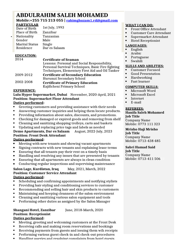 Abdulrahim Mohamed CV | PDF