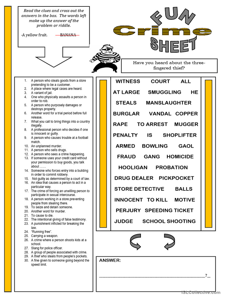 FunSheet Themes_ Crime | PDF | Murder | Crimes