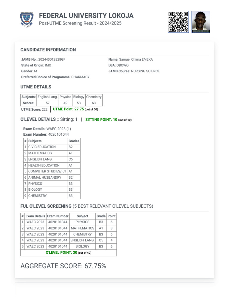 Chima - Ful Post Utme Screening Form | PDF