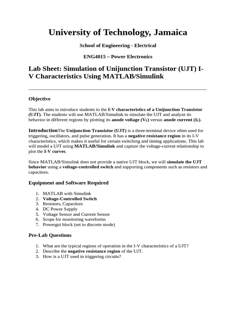 Lab Sheet Unijunction Transistor (UJT) | PDF | Electrical Network ...
