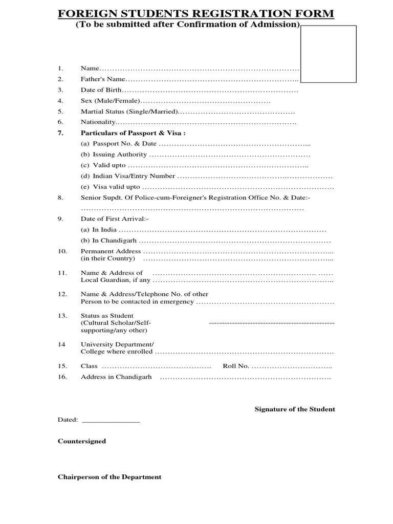 Foreign Students Registration Form | PDF