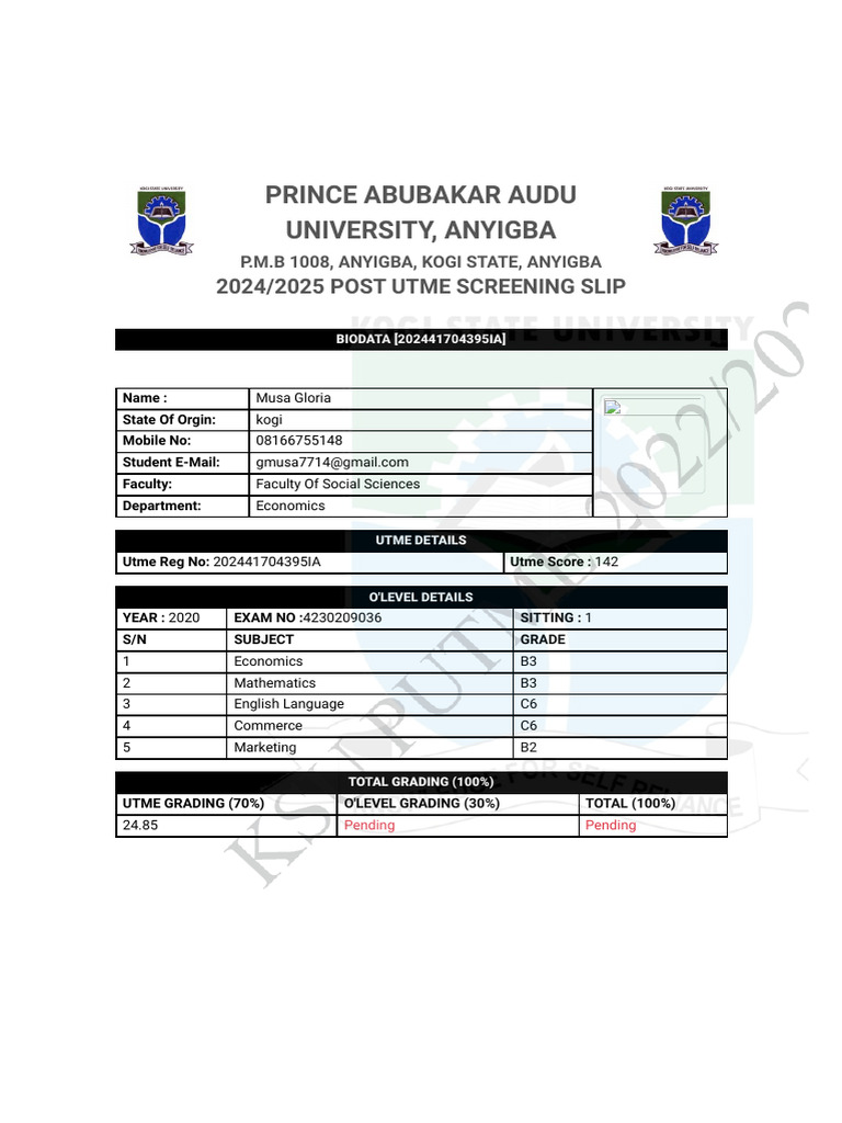 Musagloria - Post Utme Screening Form | PDF