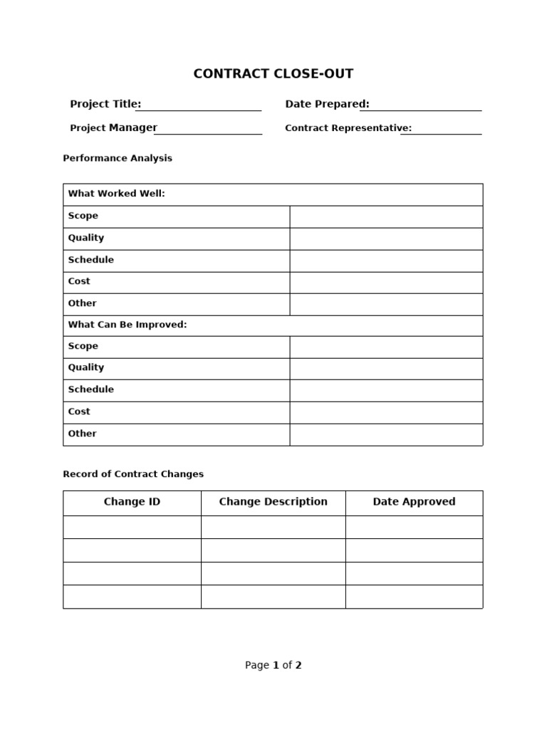 Contract Close Out | PDF