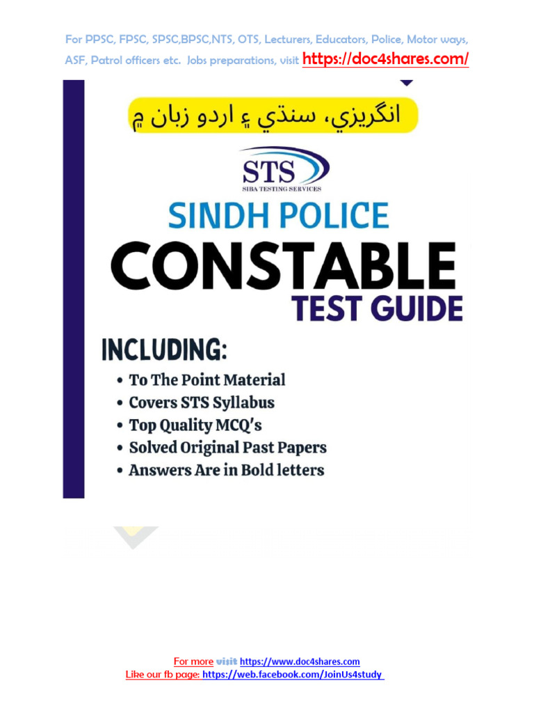 Sindh Police Constable Test Guide | PDF | Inspector | Criminal Justice