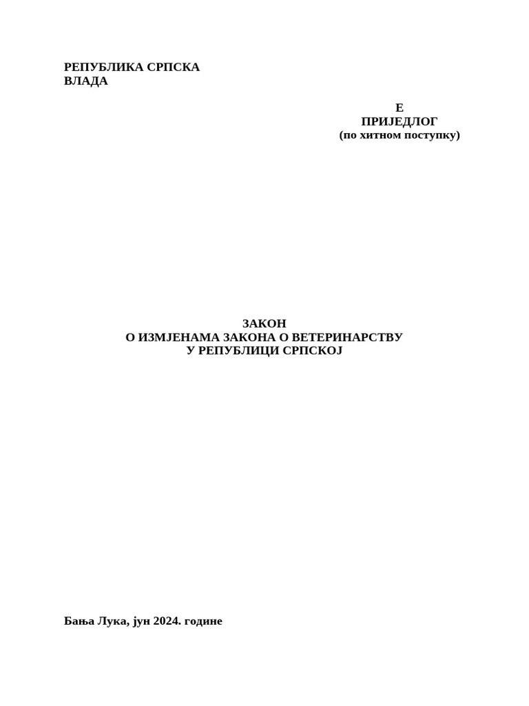 PR Zak o Izmj Zak o Veterinarstvu U RS, HP | PDF