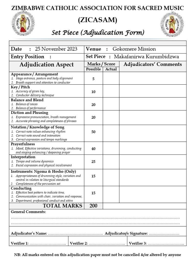 Choir Adjudication Form for ZICASAM | PDF