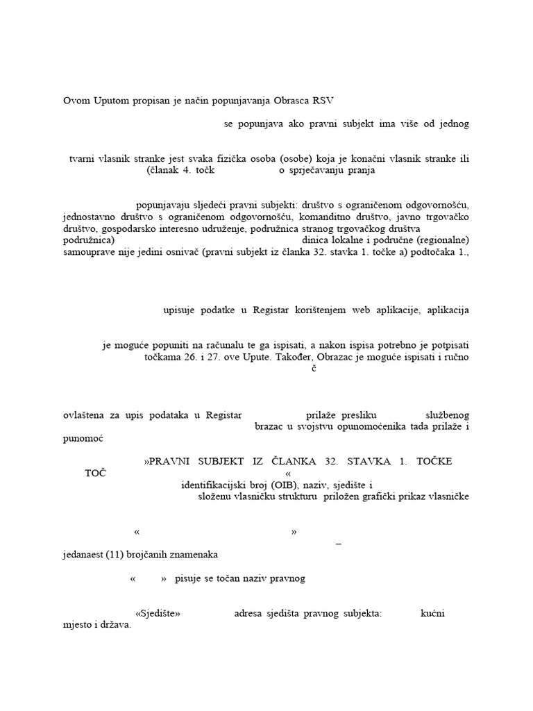 Uputa Obrazac RSV - 1 | PDF