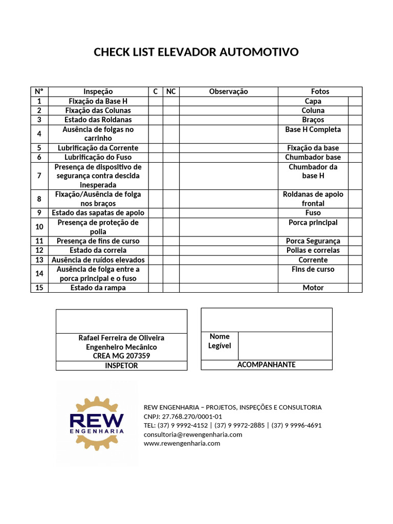 Check List Elevador Automotivo | PDF