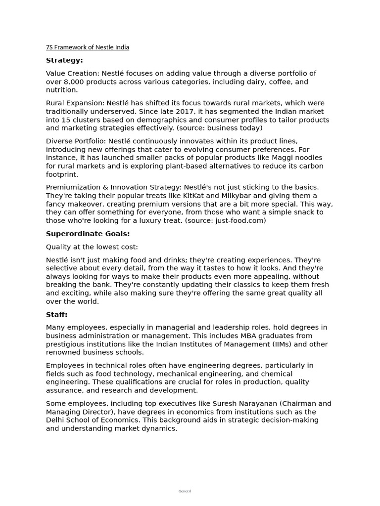 7S Framework of Nestle India | PDF | Nestlé | Business