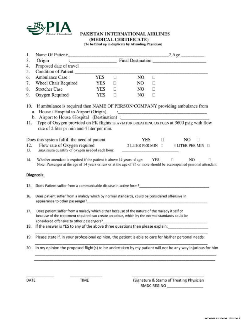 PIA Medical Certificate | PDF