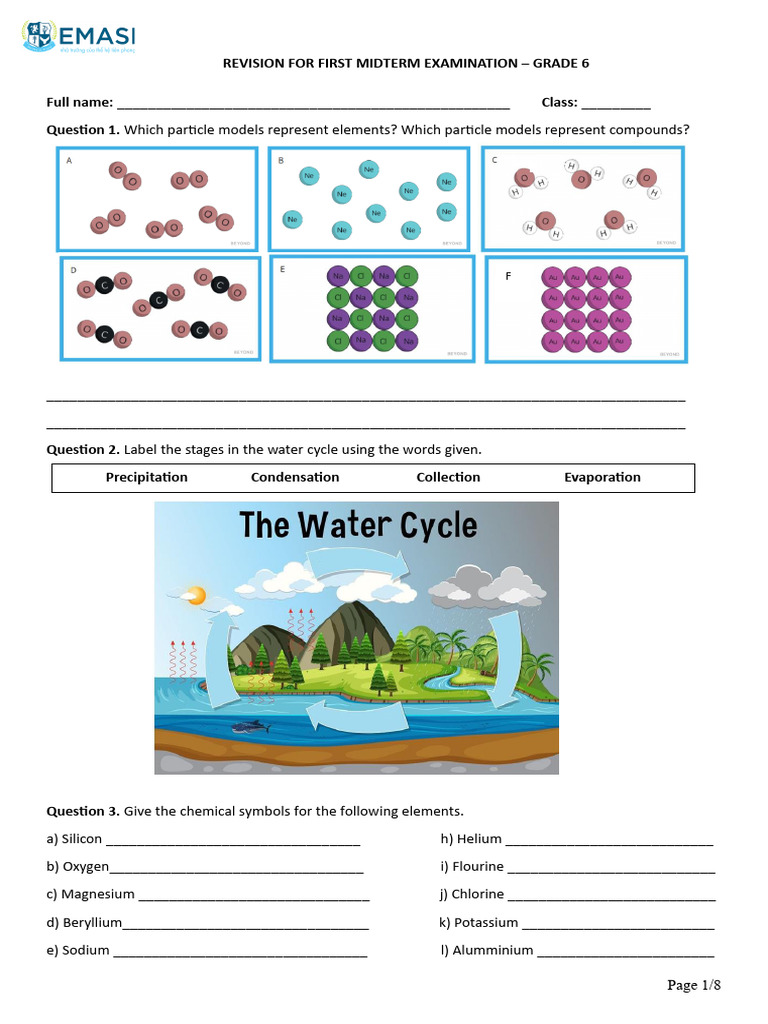 Evp 2425 Science G6 Revision For Midterm 1 6M | PDF | Atoms | Chemical ...