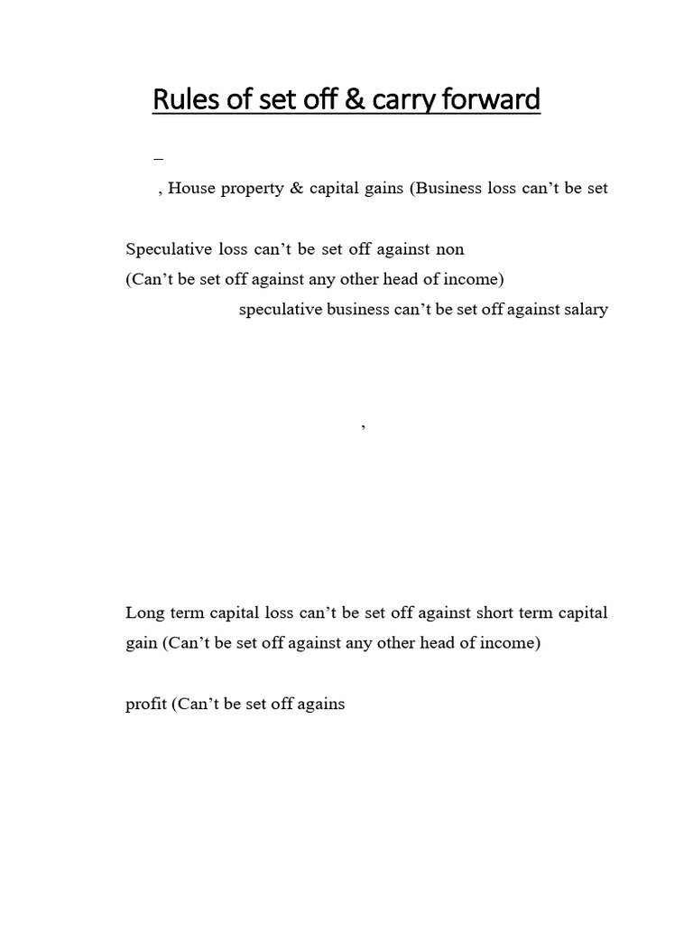 Set Off & Carry Forward Tax Rules | PDF