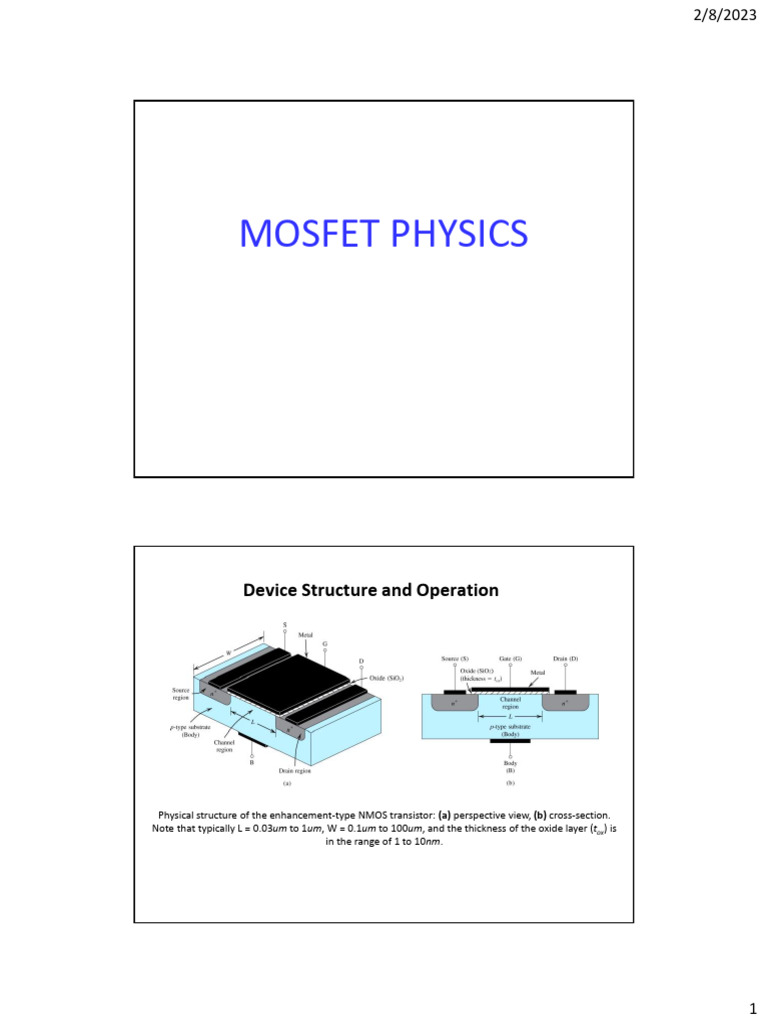 Mosfet Physics 2023 | PDF | Mosfet | Field Effect Transistor