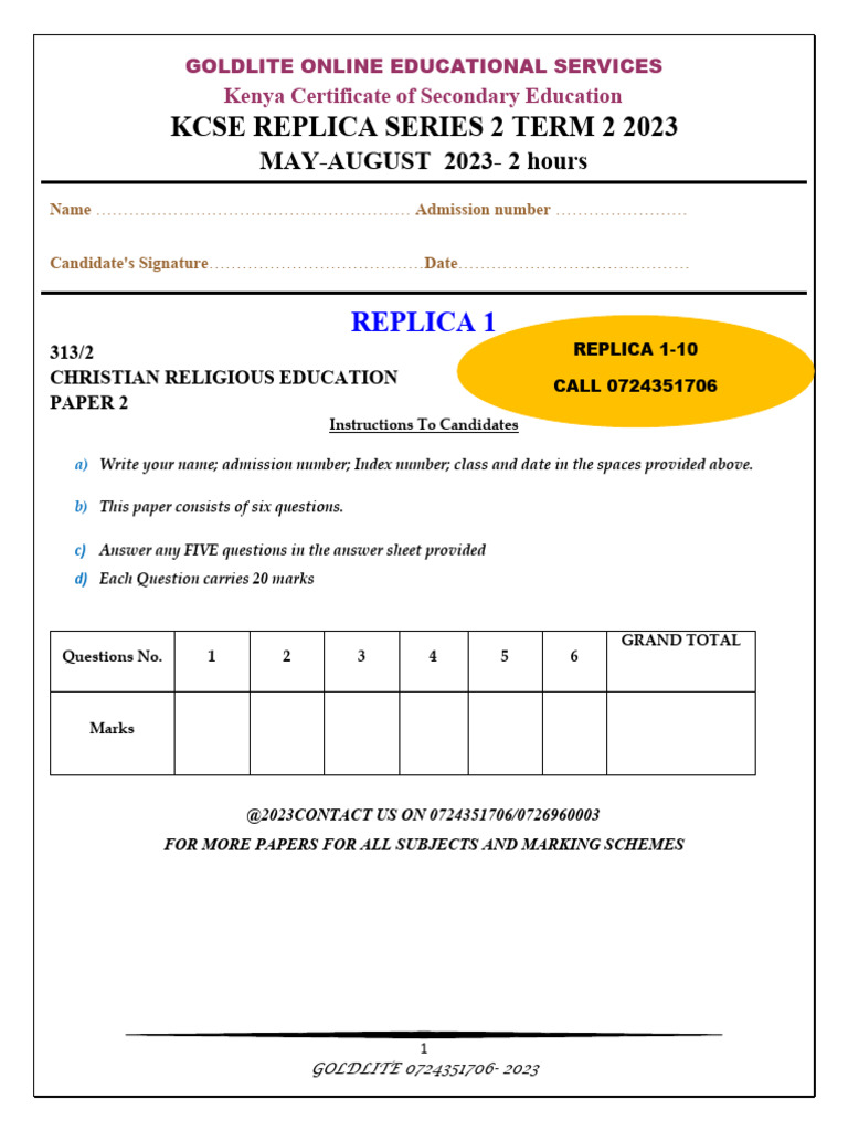 Kcse Cre PP2 Replica 2023 | PDF | Jesus | Gospel Of Luke