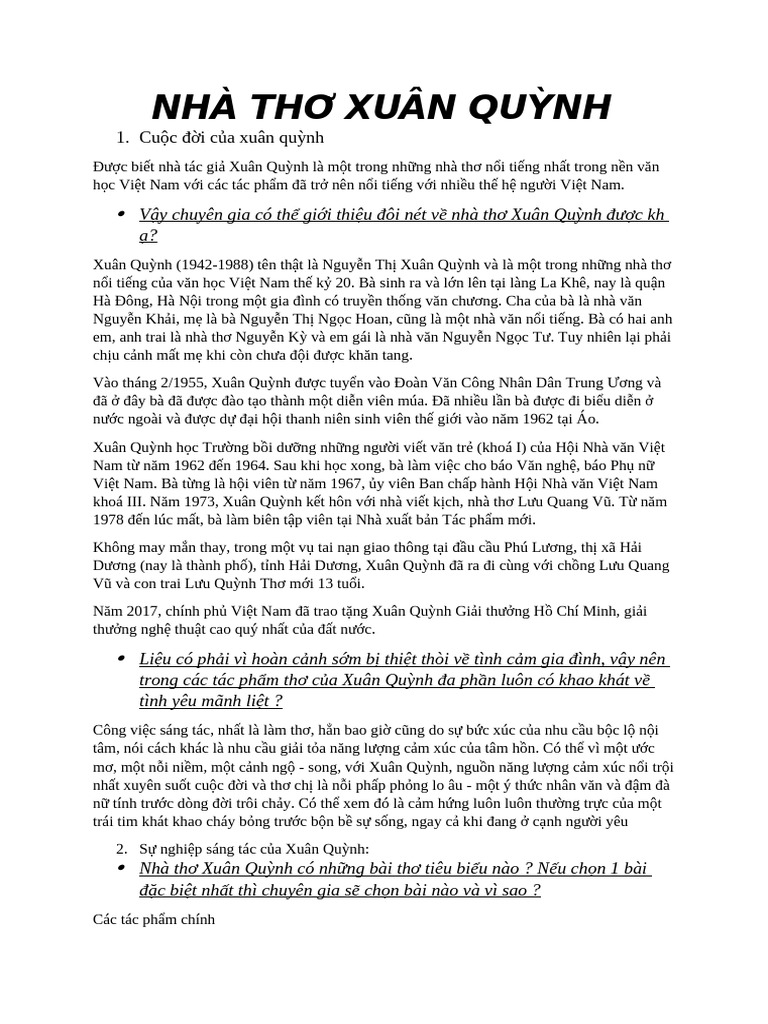 Nhà Thơ Xuân Qu NH | PDF