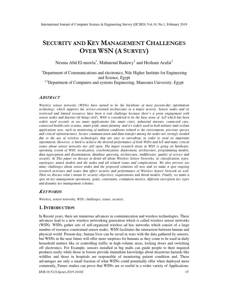 Security and Key Management Challenges Over WSN (A Survey) | PDF ...