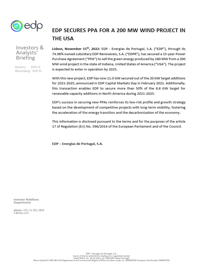 EDP Renováveis | PDF | Technology & Engineering