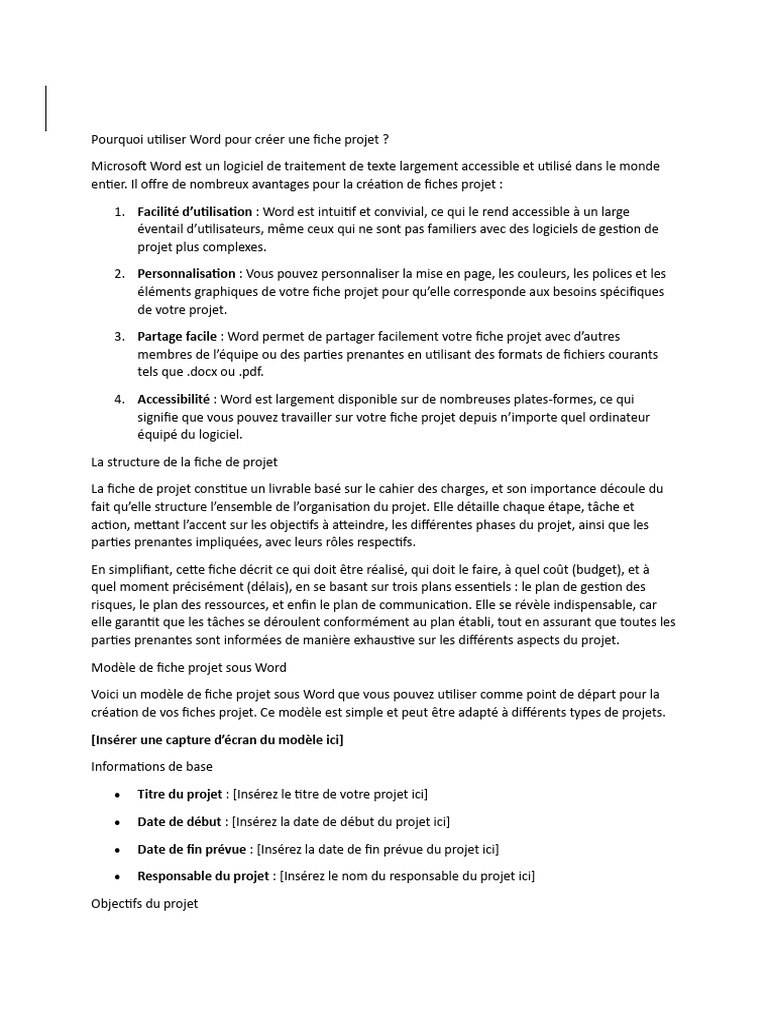 Modèle de fiche projet sous Word | PDF | Microsoft Word | Gestion de projet