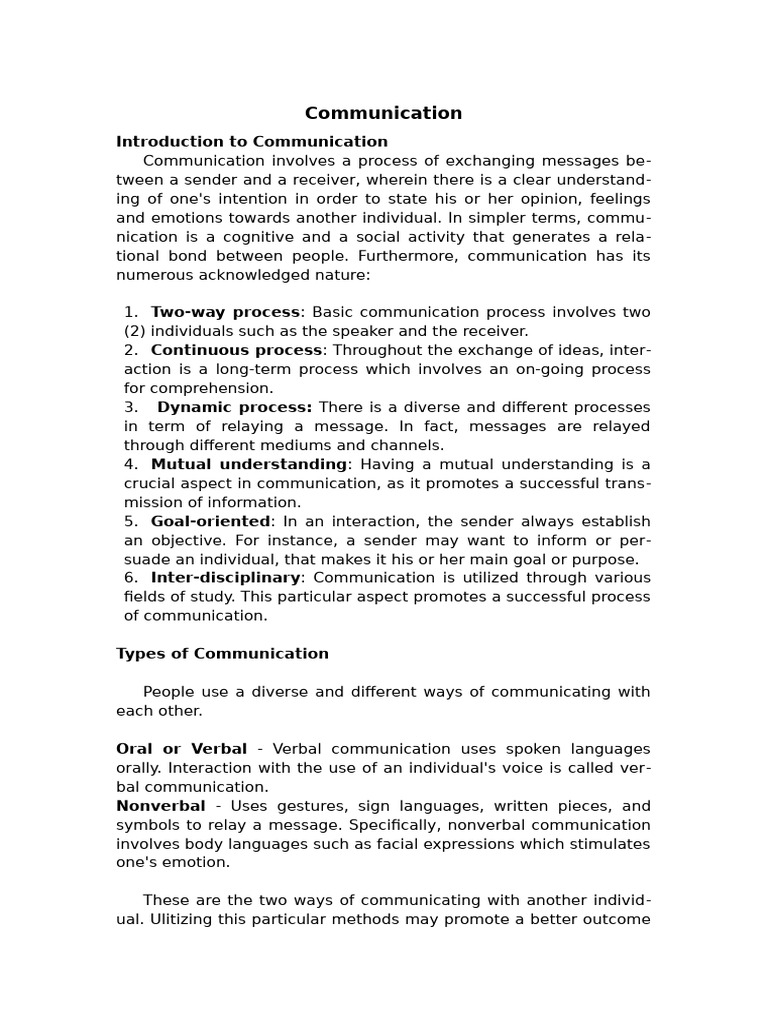 Communication - Written Report | PDF | Communication | Nonverbal ...