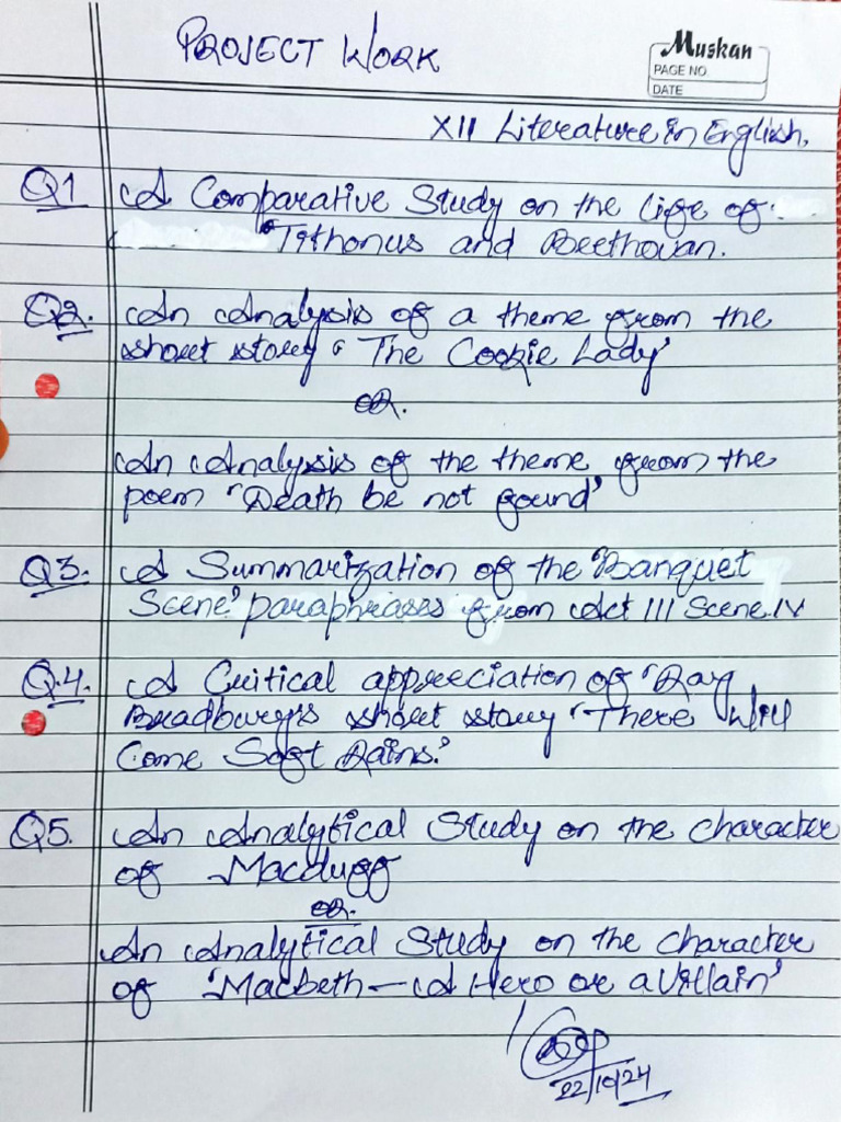 XII Literature in English Project Wor | PDF