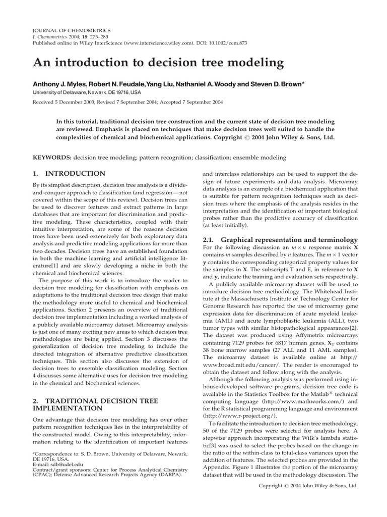 Journal of Chemometrics - 2004 - Myles - An Introduction To Decision Tree Modeling | PDF ...