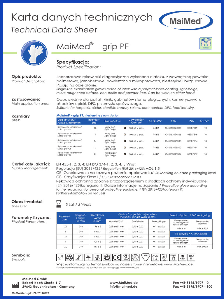 Karta Techniczna - Rękawiczki-3 | PDF