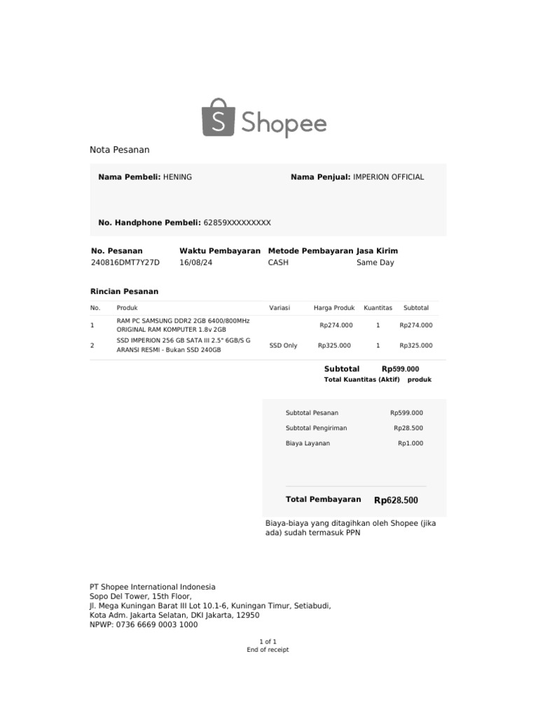 Invoice Pak Hening | PDF