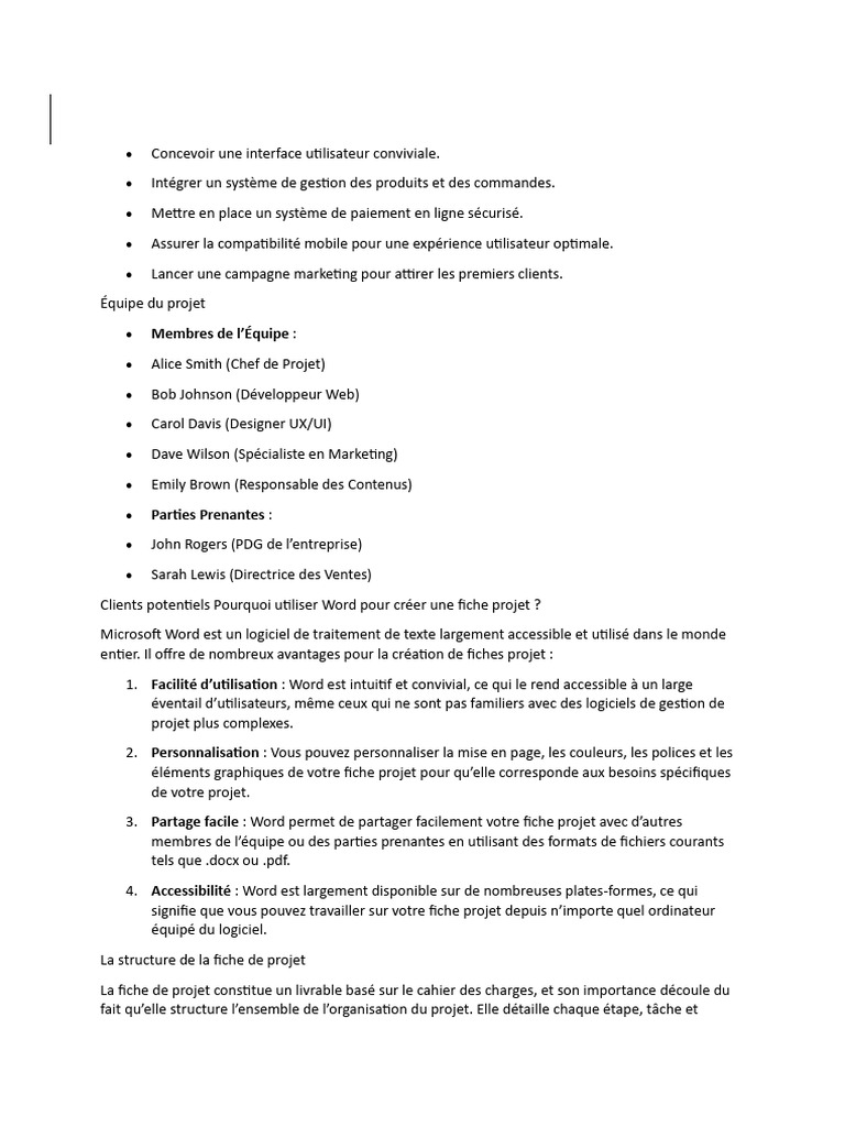 Modèle de fiche projet sous Word | PDF | Gestion de projet | Microsoft Word