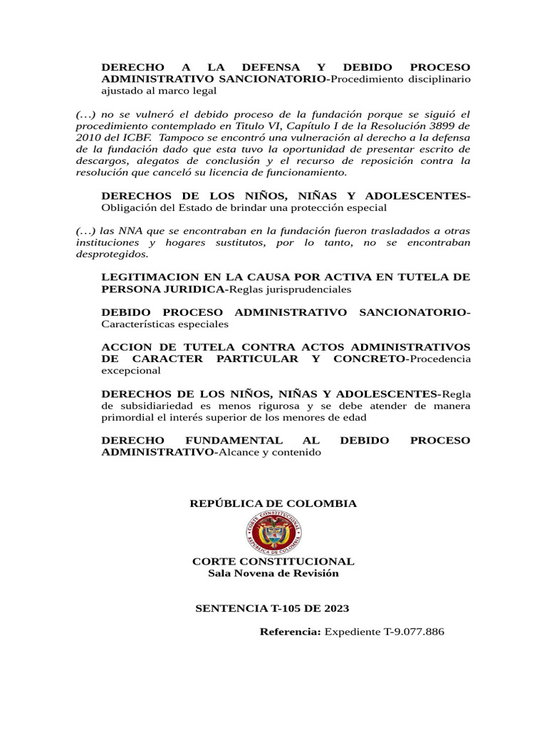 T 105 23 | PDF | Debido al proceso | Caso de ley