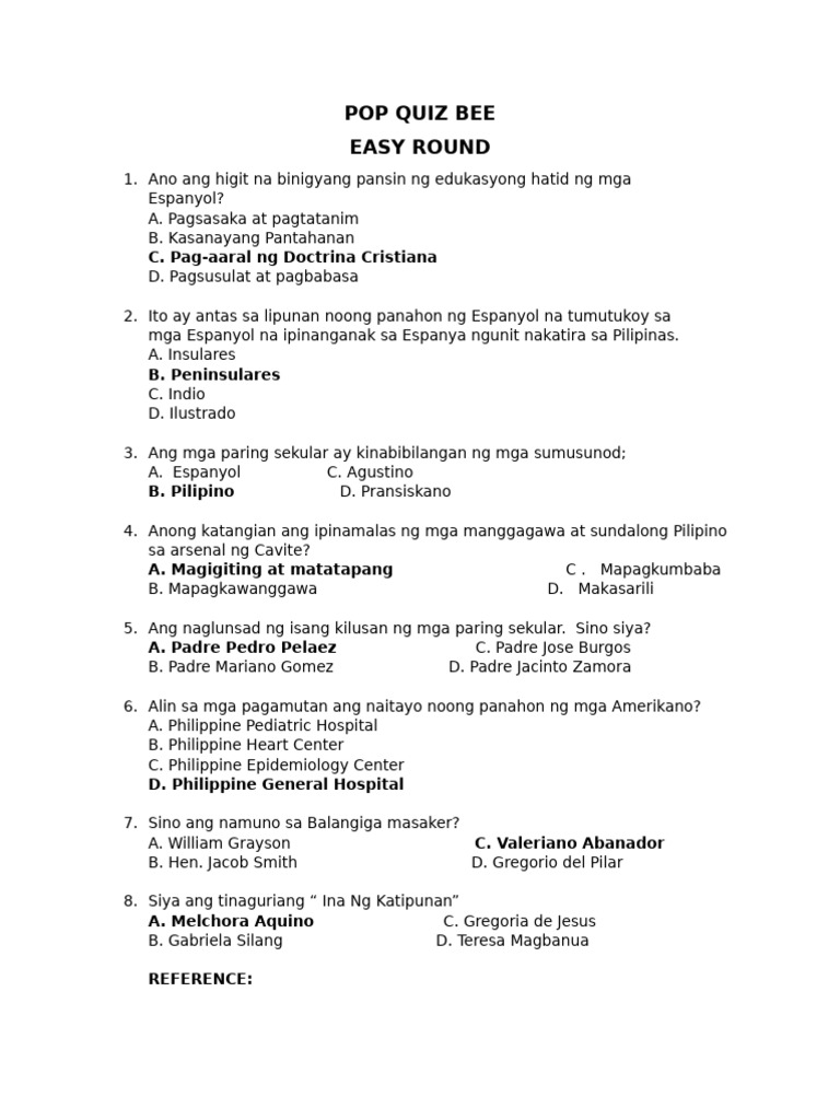 A. Deato Es Popquiz Questions 2024 | PDF