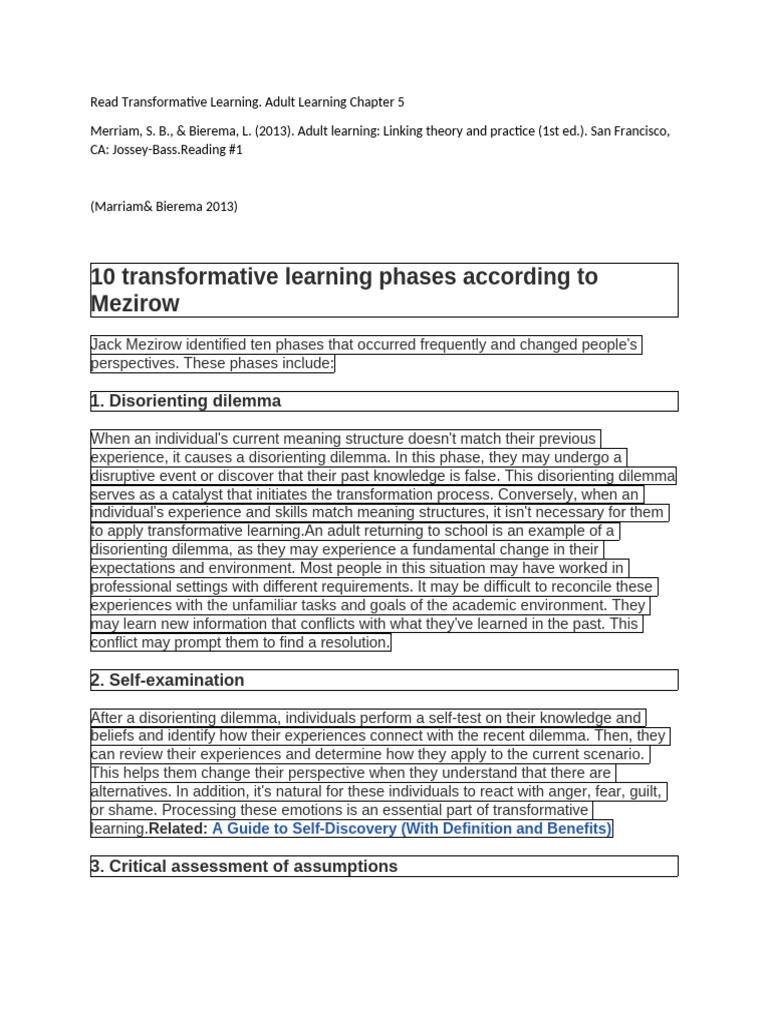 Read Transformative Learning | PDF | Learning | Experience