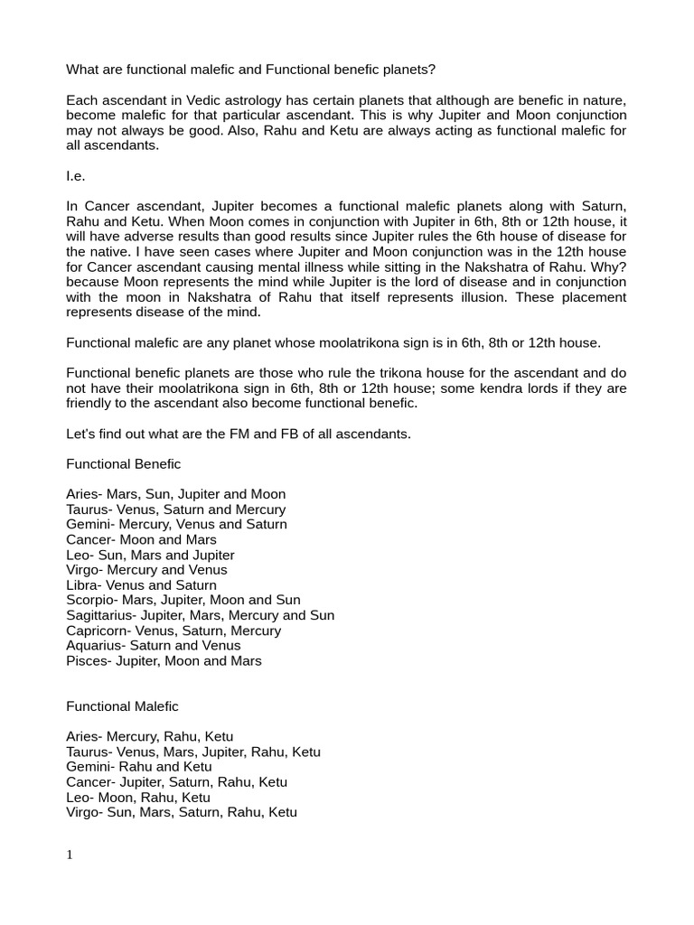 Functional Malefic and Benefic Planets | PDF | Planets In Astrology ...