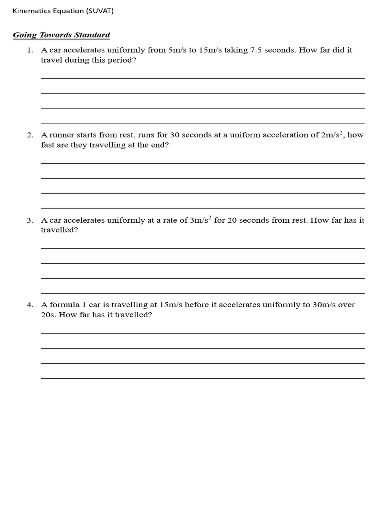 Kinematic Equation Practice | PDF | Acceleration | Equations Of Motion