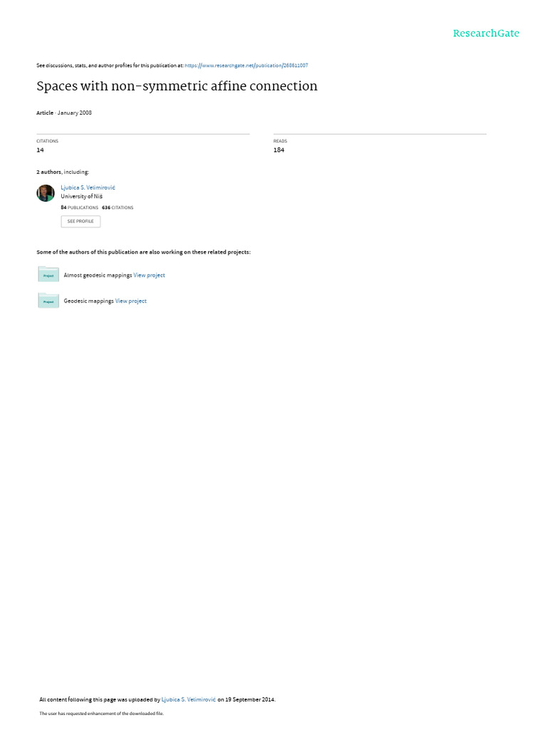 Spaces With Non Symmetric Affine Connection Pdf Curvature Tensor