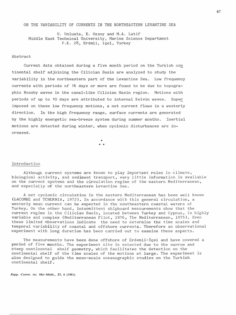 Currents Variability in Levantine Sea | PDF | Spectral Density | Stress ...