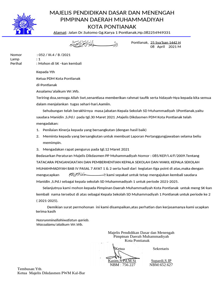 Permohonan SK Kan Kembali Kepala Sekolah SDM 1 | PDF | Karier & Perkembangan