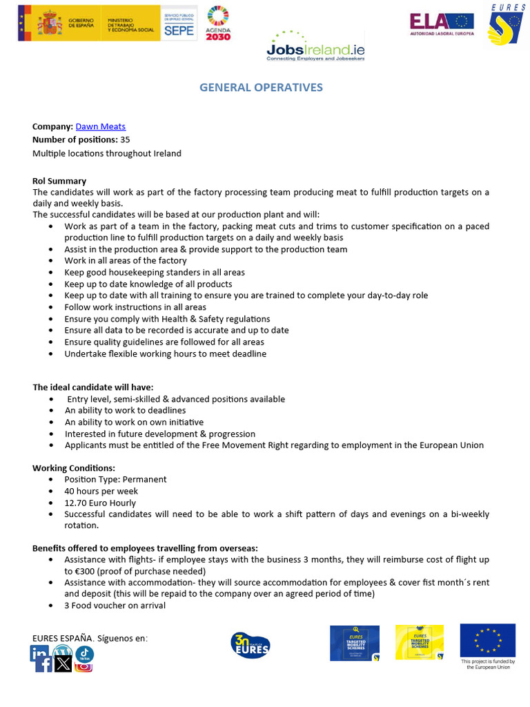 OferIrlanda5julio General Operatives-Irlanda | PDF | Employment | Occupational Safety And Health