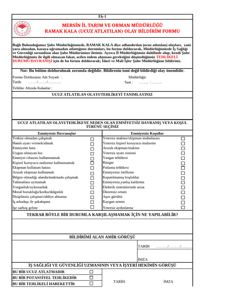 Ek-1 Ramak Kala Bildirim Formu | PDF