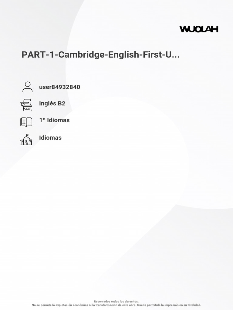 Wuolah Free PART 1 Cambridge English First Use of English Part 1 With ...