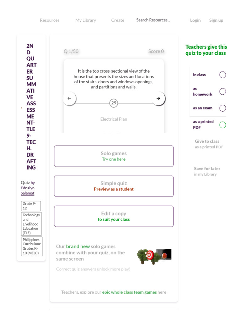 2ND QUARTER SUMMATIVE ASSESSMENT-TLE 9-TECH. DRAFTING - Quizalize | PDF | Door | Window