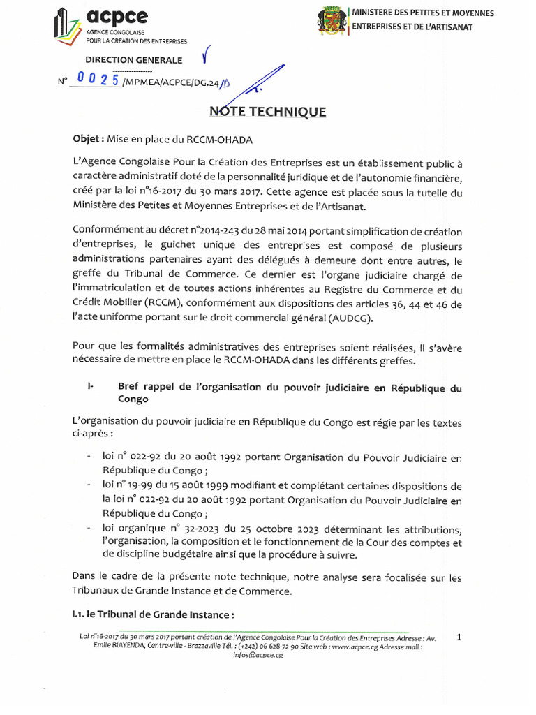 Note Technique - Mise en Place Du RCCM-OHADA | PDF