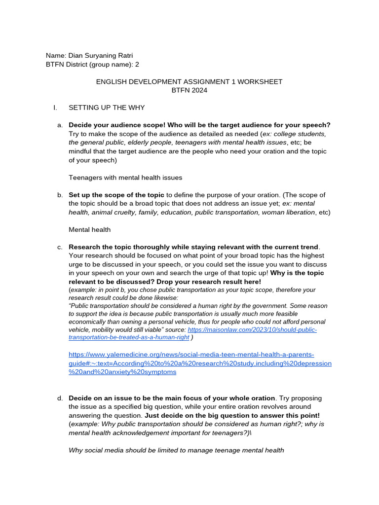 Ed Assignment 1 Worksheet | PDF | Adolescence | Mental Health