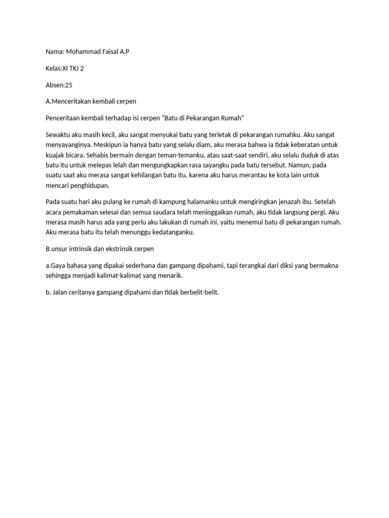 Faisal XI Cerpen Tugas 1 Mapel Bind | PDF