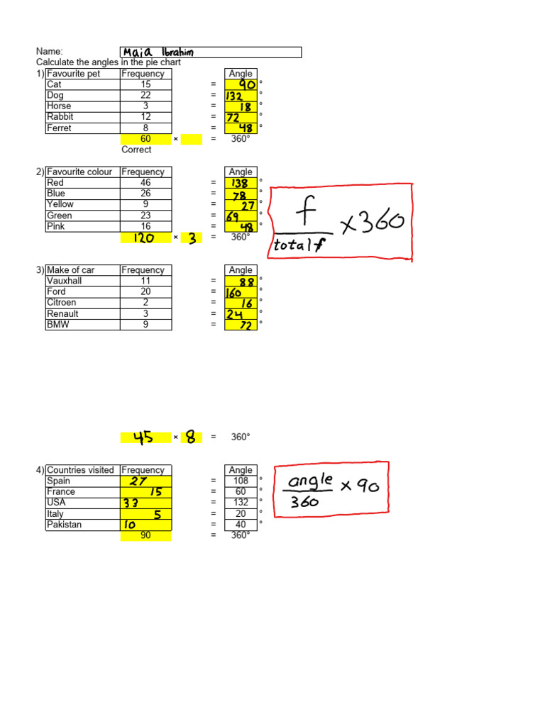 Pie Chart Calculations | PDF