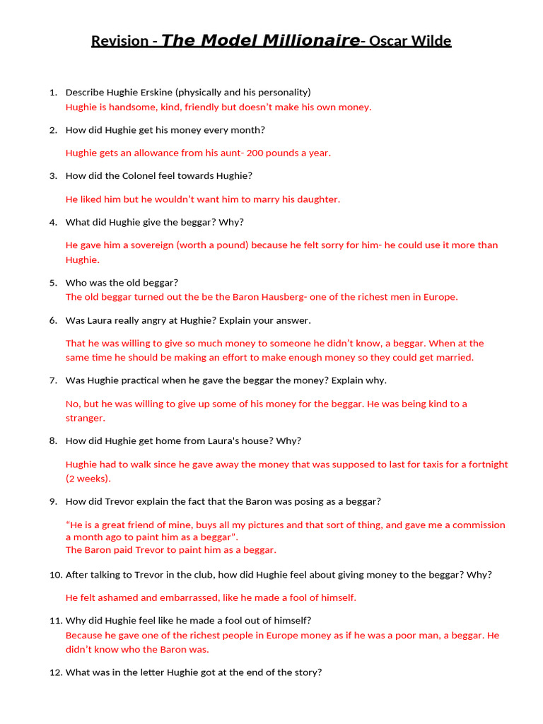 Review Answer Key Questions Model Millionaire | PDF