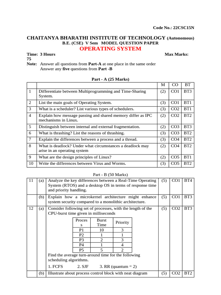 12.operating Systems MODEL QP | PDF | Computer Programming | Computing