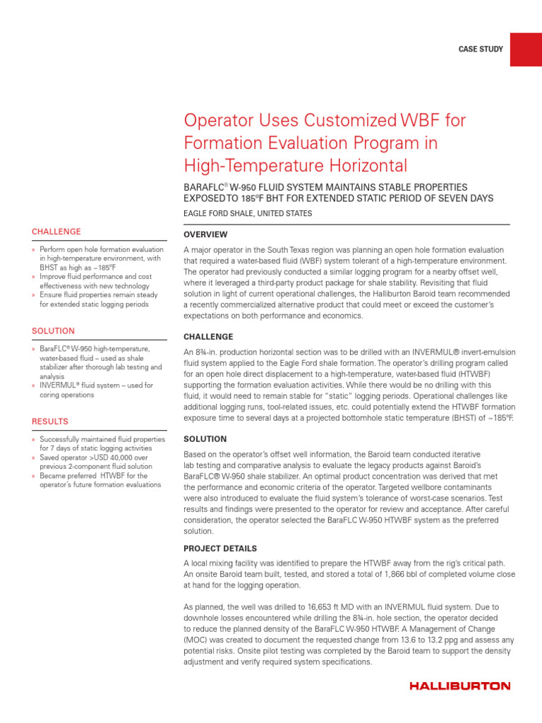 Operator Uses Customized WBF for Formation Evaluation Program in High Temp Horizontal | PDF | Risk
