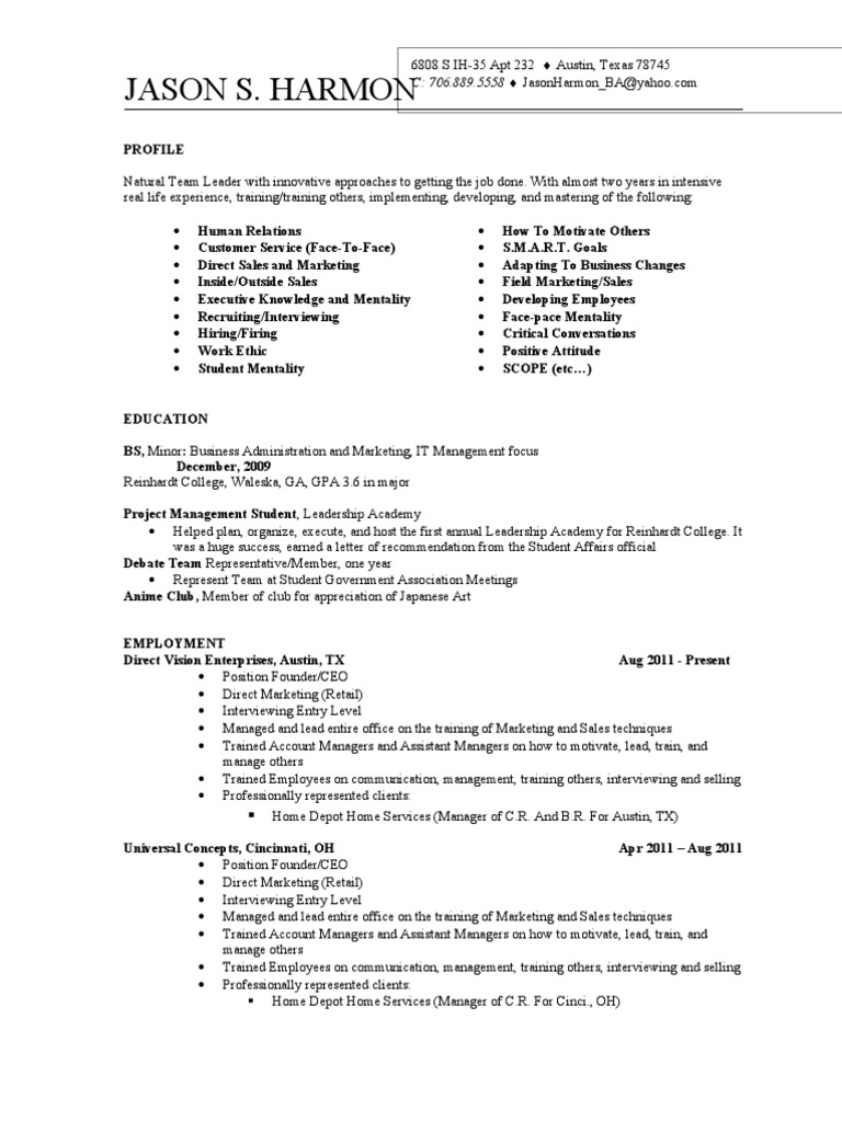Jason Harmon Resume Oct 2010 | PDF | Sales | Employment