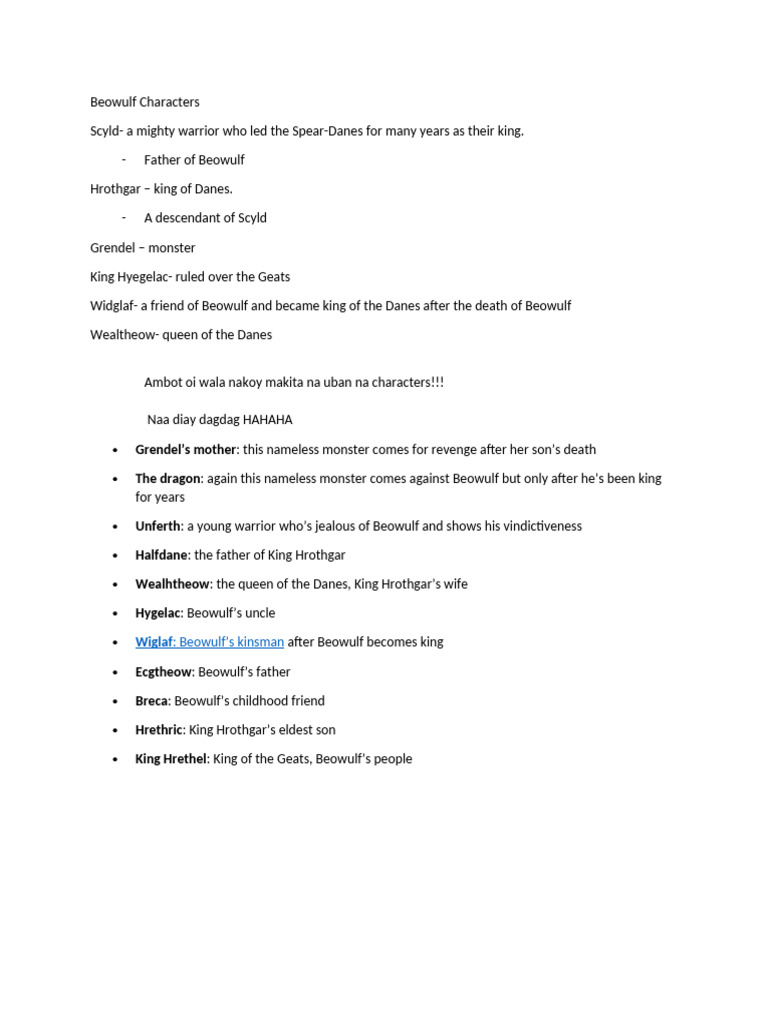 Beowulf-Characters g10 | PDF
